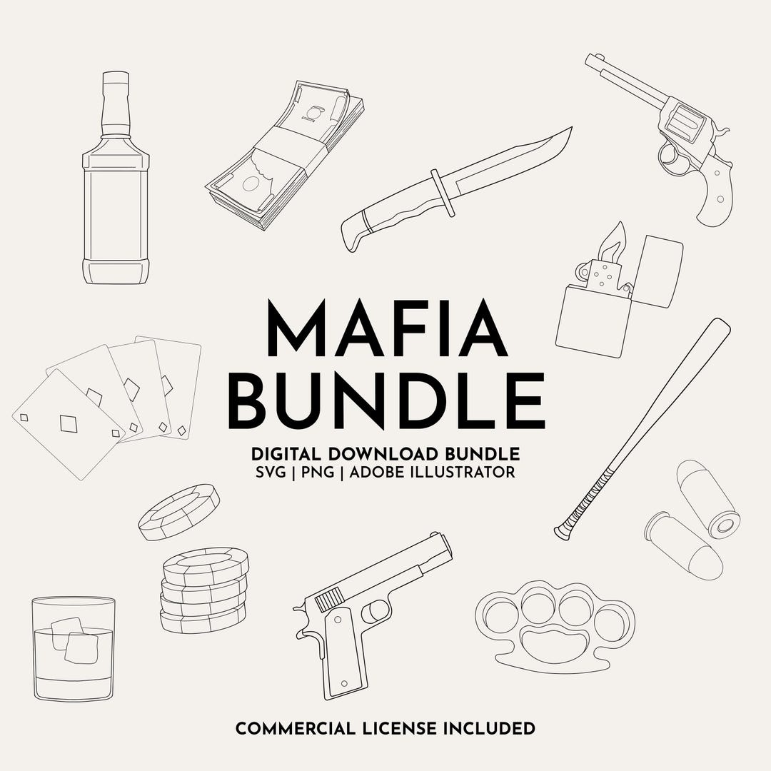 Mafia Clipart Bundle | Mafia SVG | Mafia Illustration Pack | Hand-drawn ...
