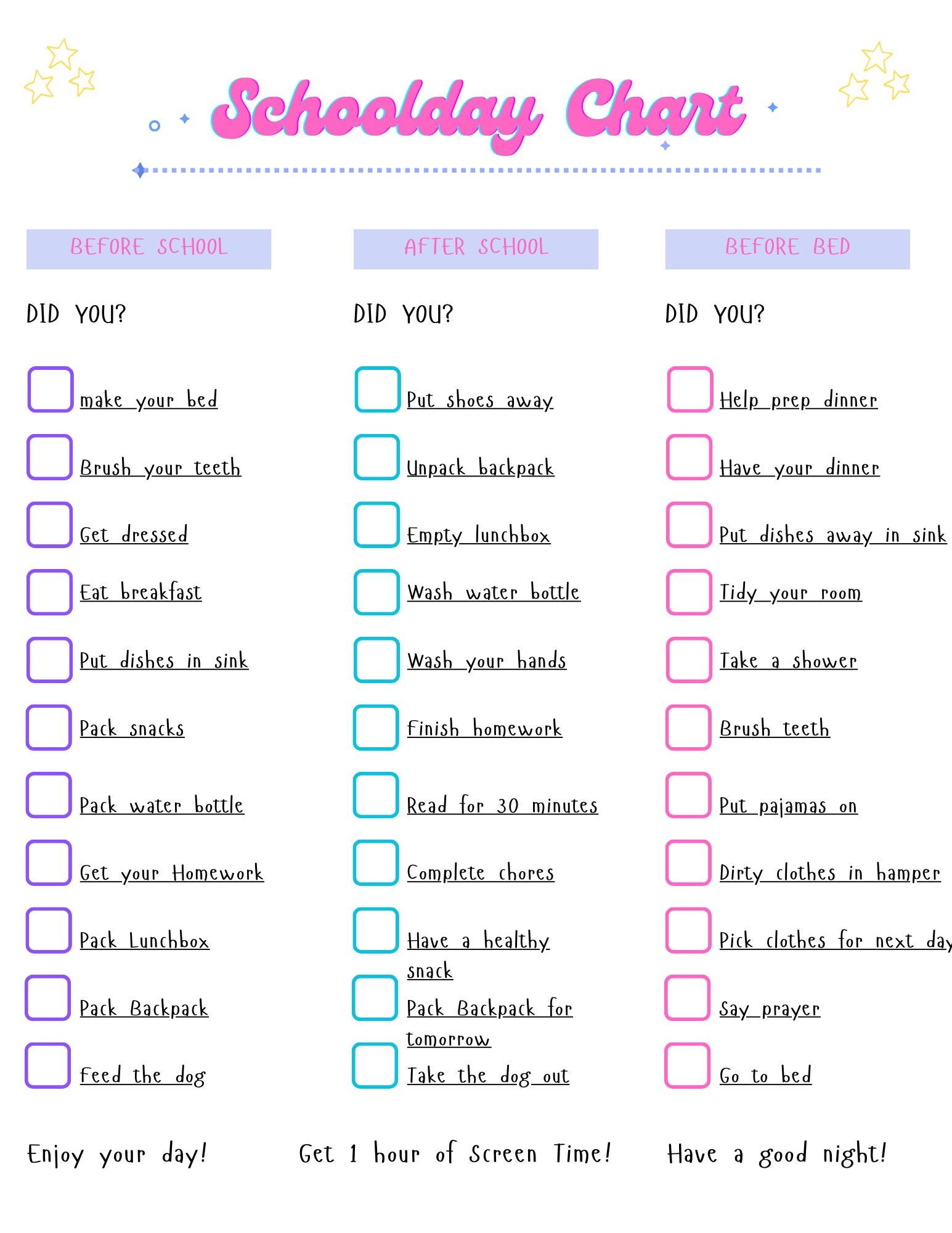 Editable Schoolday Checklist for Kids - Etsy