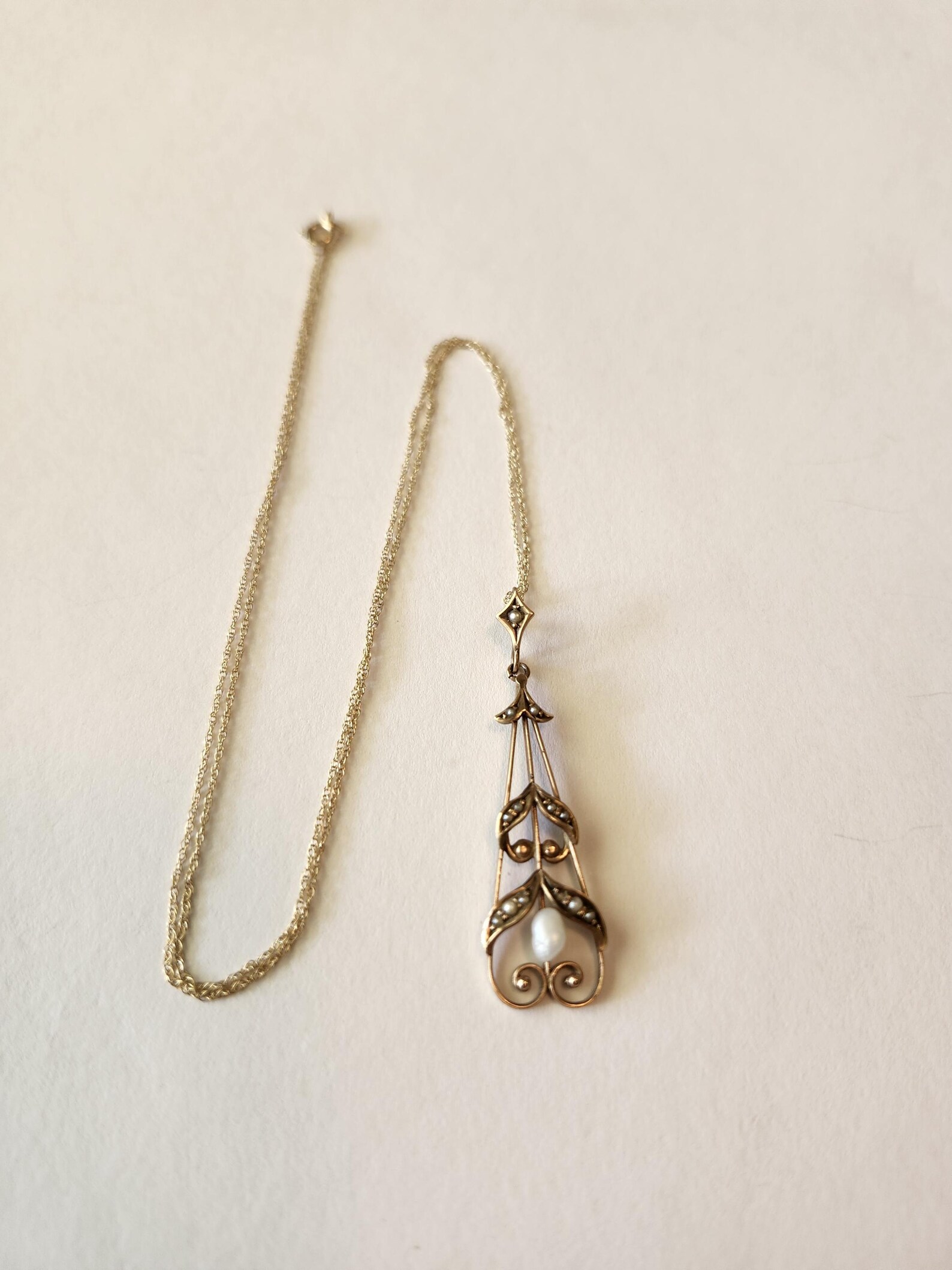 10k Antique Victorian Lavalier Pearl Pendant Necklace - Etsy