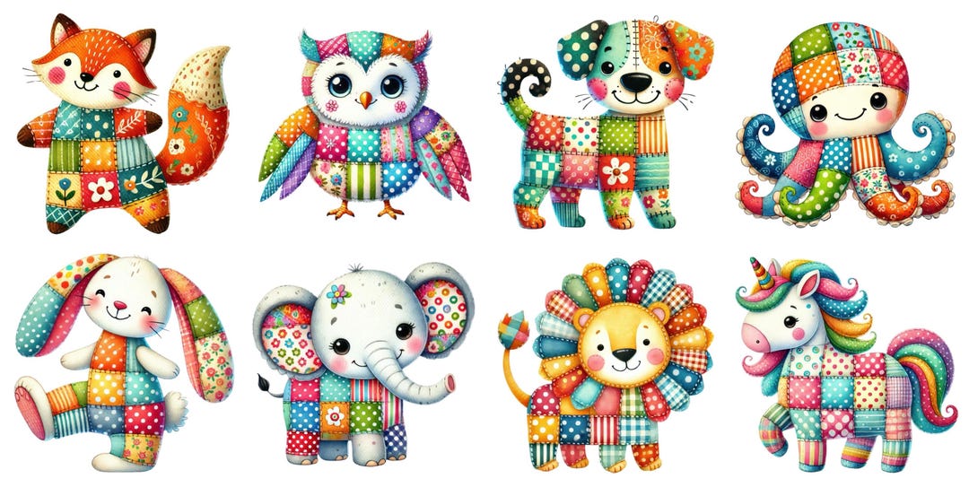 Patchwork Animals Mini Diamond Painting Kit by Aquarelleaurapalette - Etsy