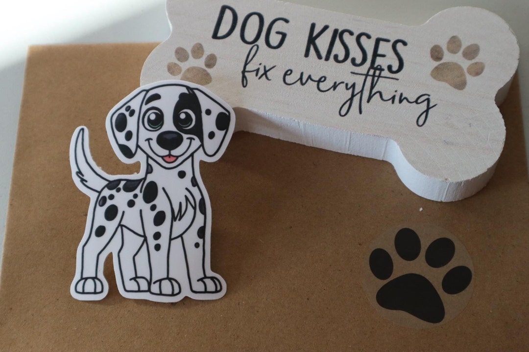 Dalmatian-white Vinyl Die Cut Sticker/ Hand Drawn, Cartoon Dog Sticker ...