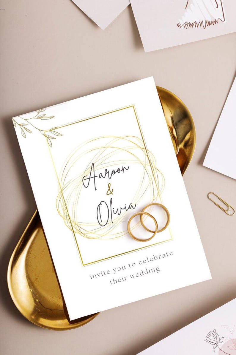 Golden Wedding Card Front and Back – Editable Canva Template (5x7 ...