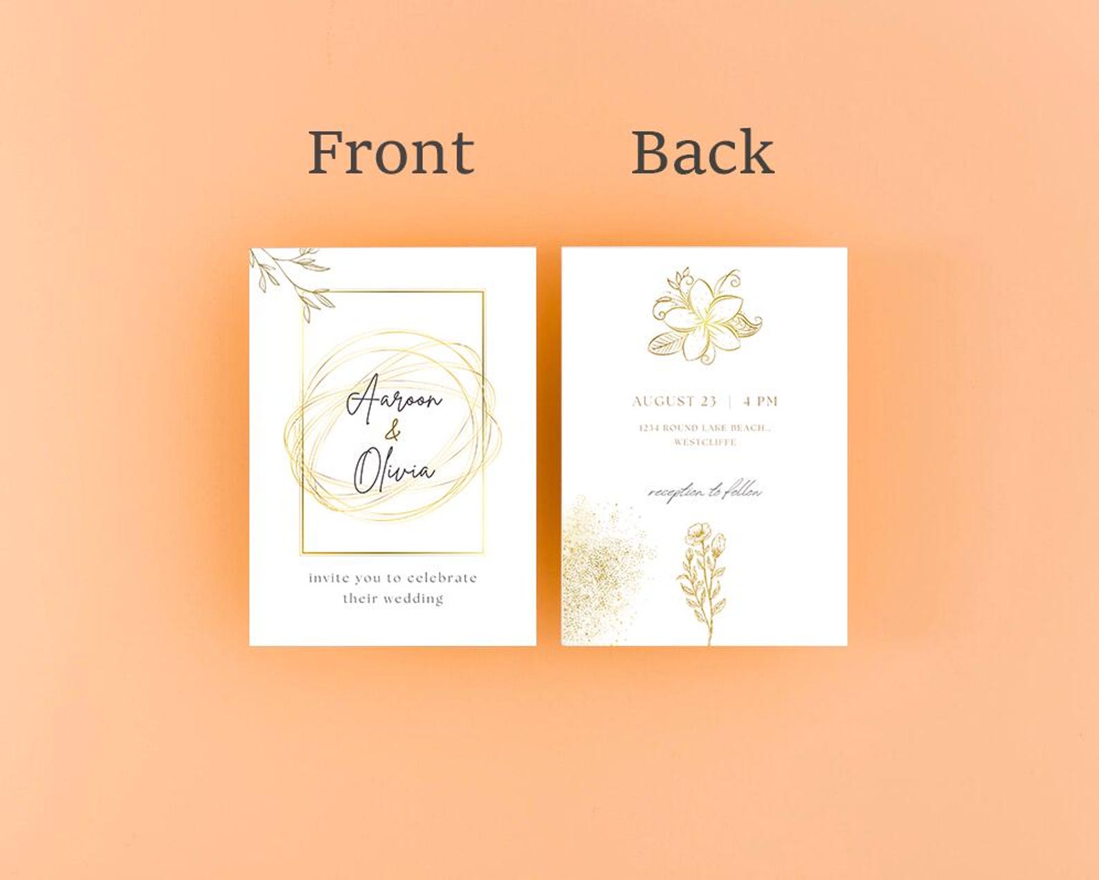 Golden Wedding Card Front and Back – Editable Canva Template (5x7 ...