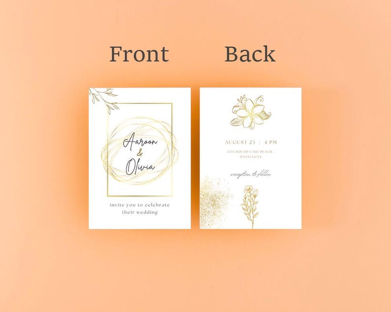 Golden Wedding Card Front and Back – Editable Canva Template (5x7 ...