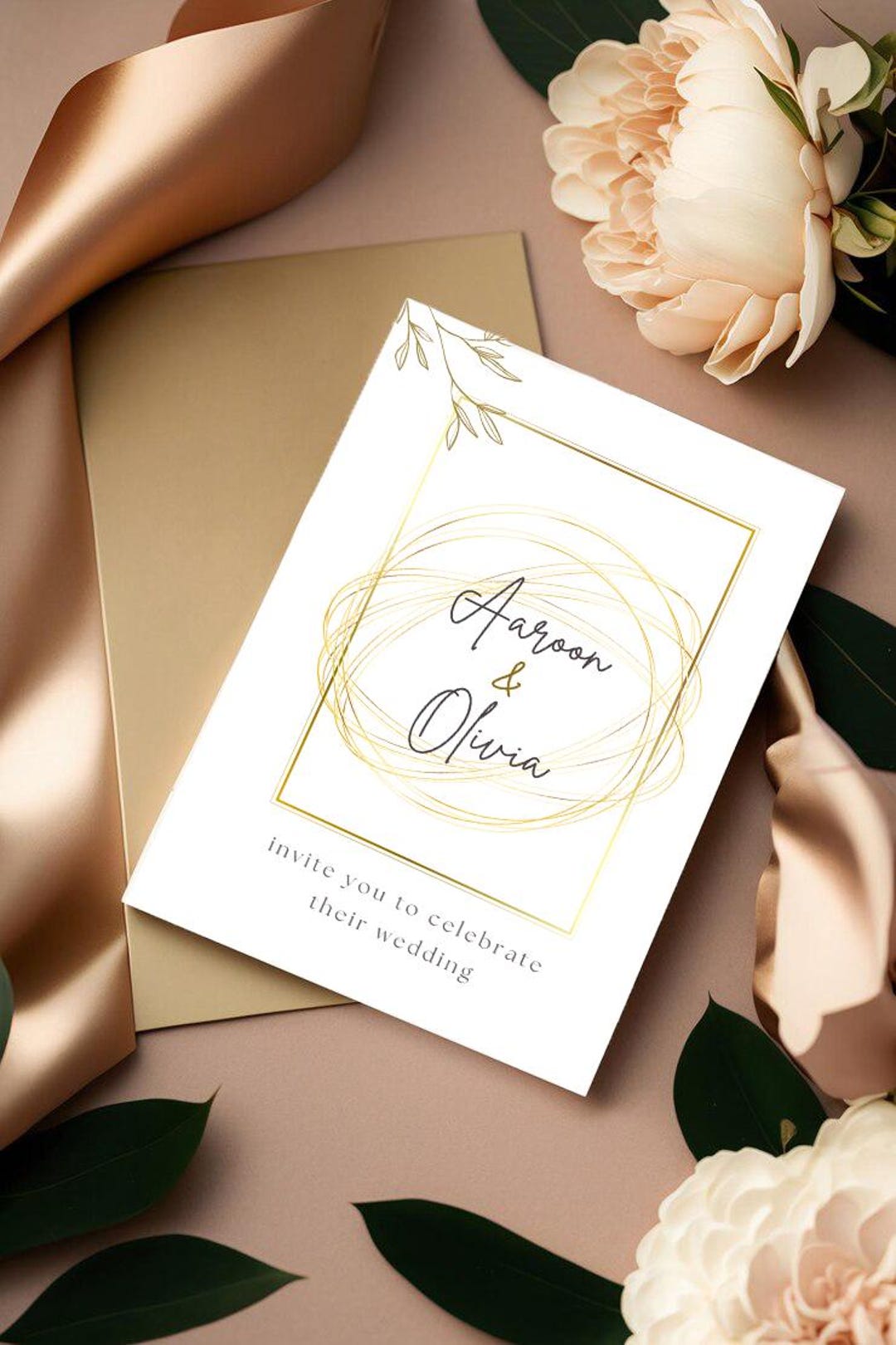 Golden Wedding Card Front and Back – Editable Canva Template (5x7 ...