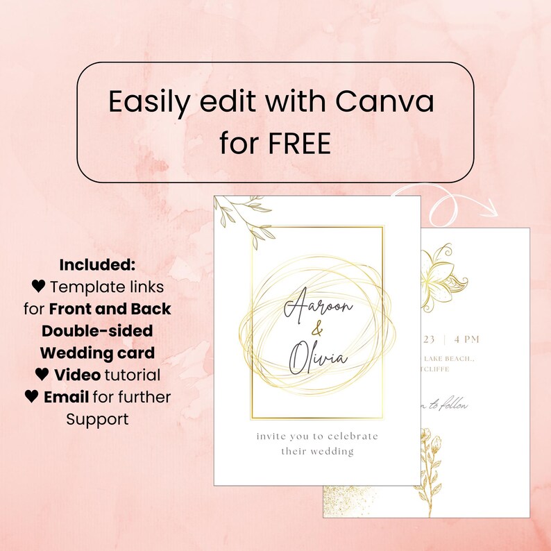 Golden Wedding Card Front and Back – Editable Canva Template (5x7 ...