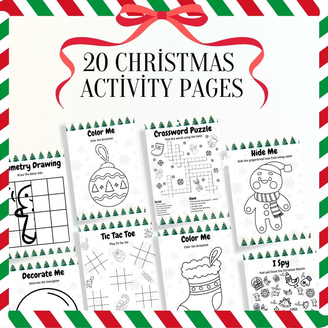 20 Printable Christmas Activities Bundle Coloring Pages, Party Games ...