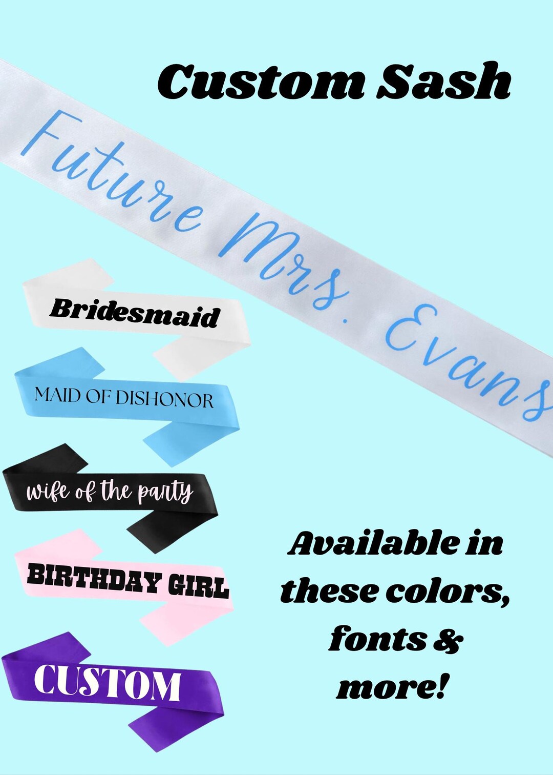 Personalized Custom Sash’s for Bachelorette’s, Birthday, Parties ...