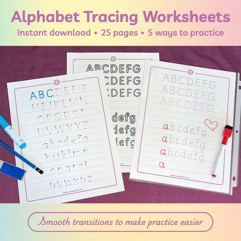 Alphabet Tracing Worksheets for Kids, ABC Printable, Letter Tracing ...