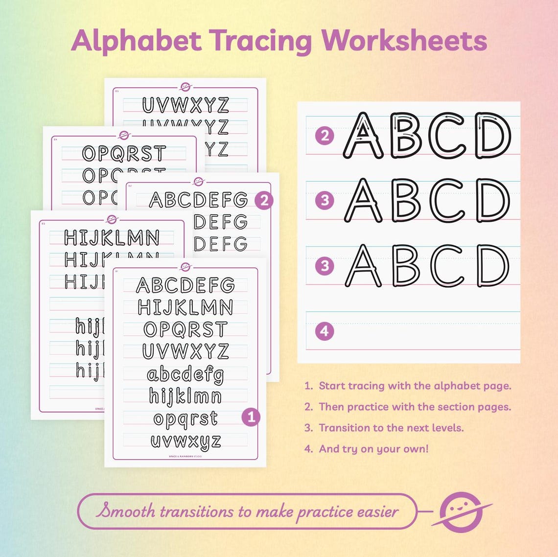 Alphabet Tracing Worksheets for Kids, ABC Printable, Letter Tracing ...