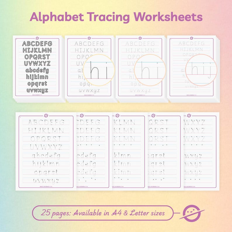 Alphabet Tracing Worksheets for Kids, ABC Printable, Letter Tracing ...