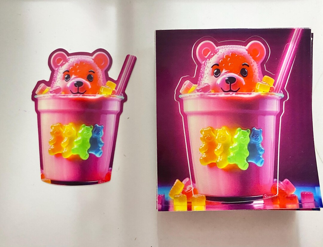 Neon Rainbow Gummy Bear Sticker 2.75" by 3" Inches Kiss-cut Sticker ...