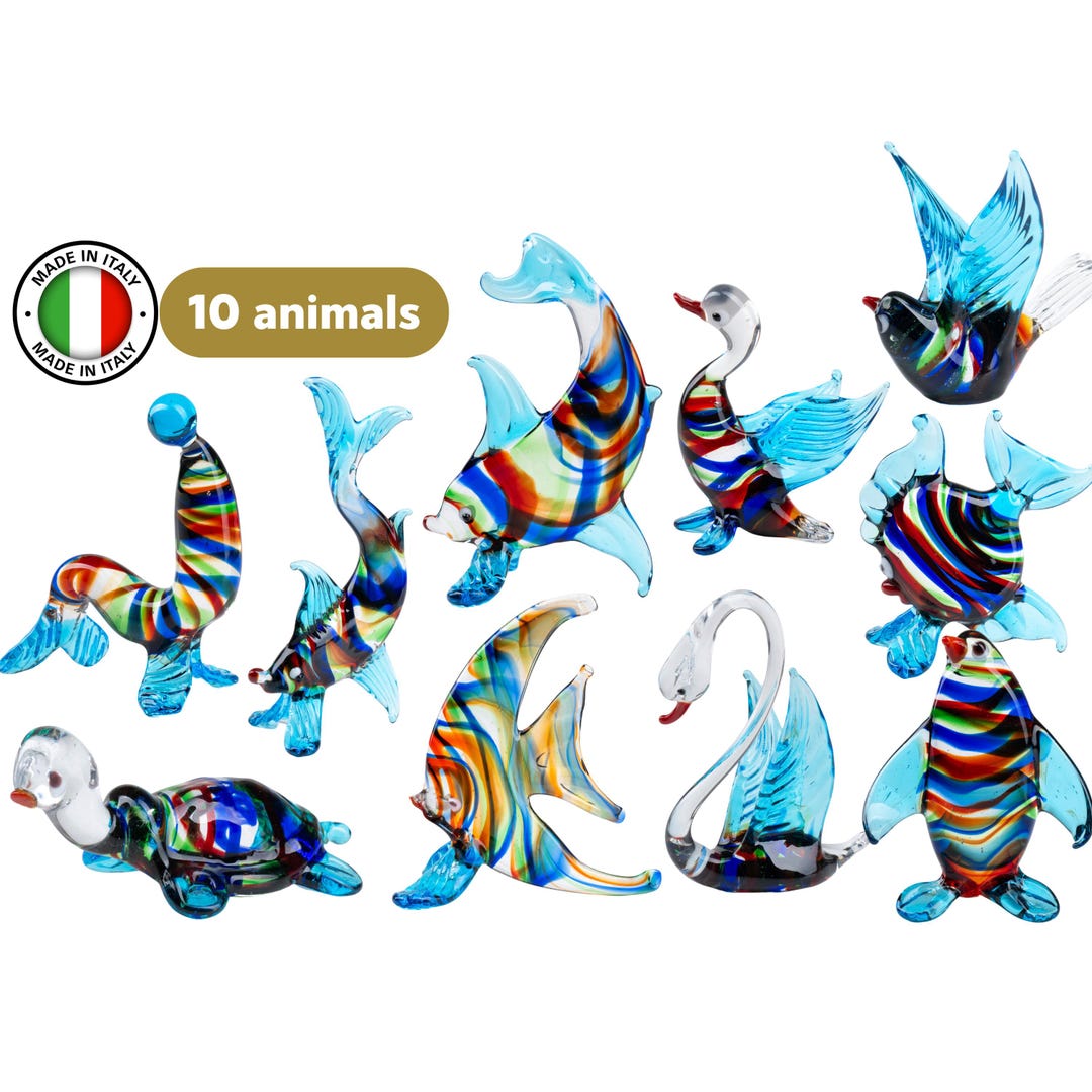Glass Animal Figurines – Set of 10 Collectible Murano Glass Wedding ...