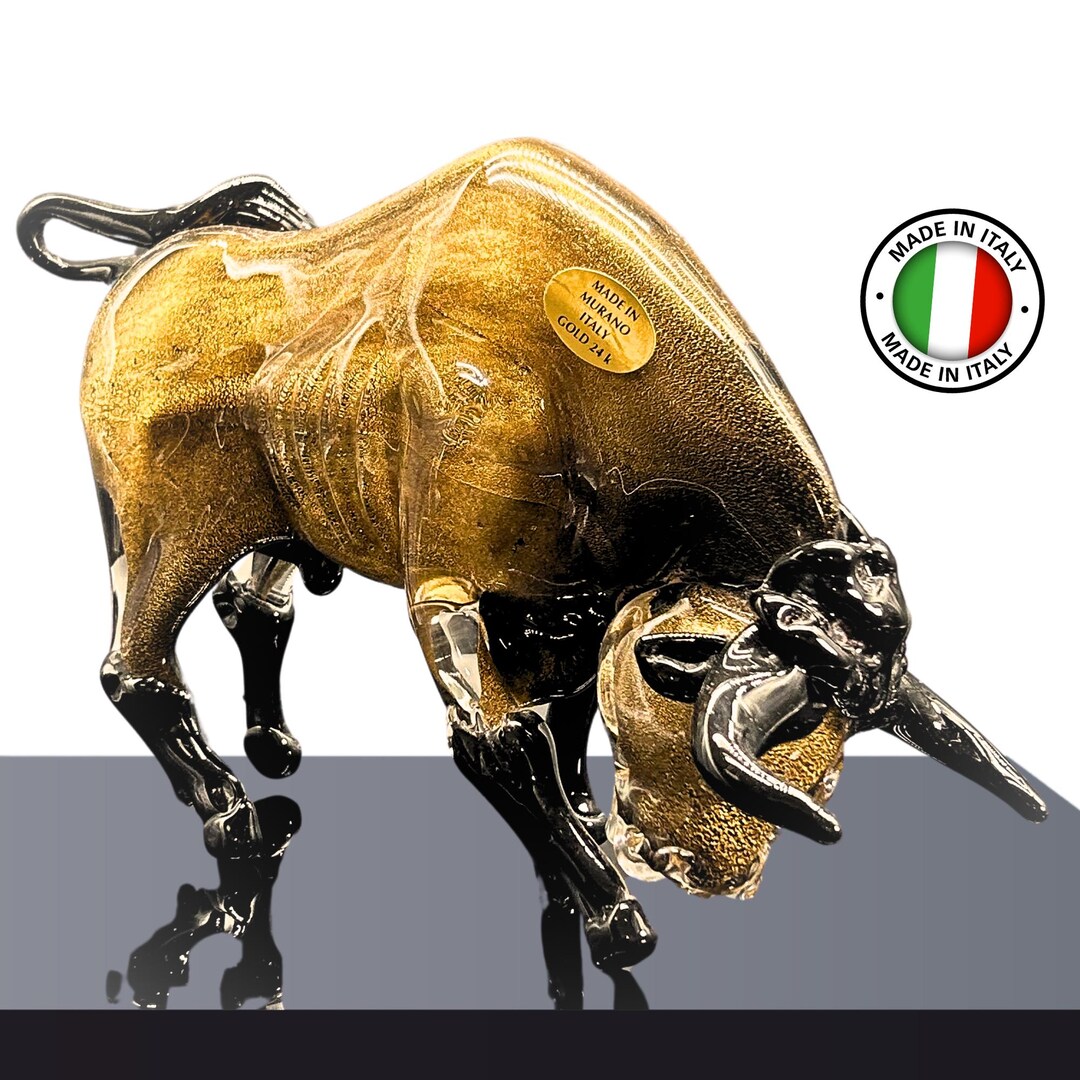 Murano Glass Bull With 24K Gold bullion Certified Handmade in Murano ...