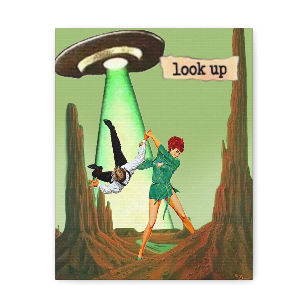 Retro Alien Abduction Collage Art Vintage Sci-fi Scene With UFO and ...