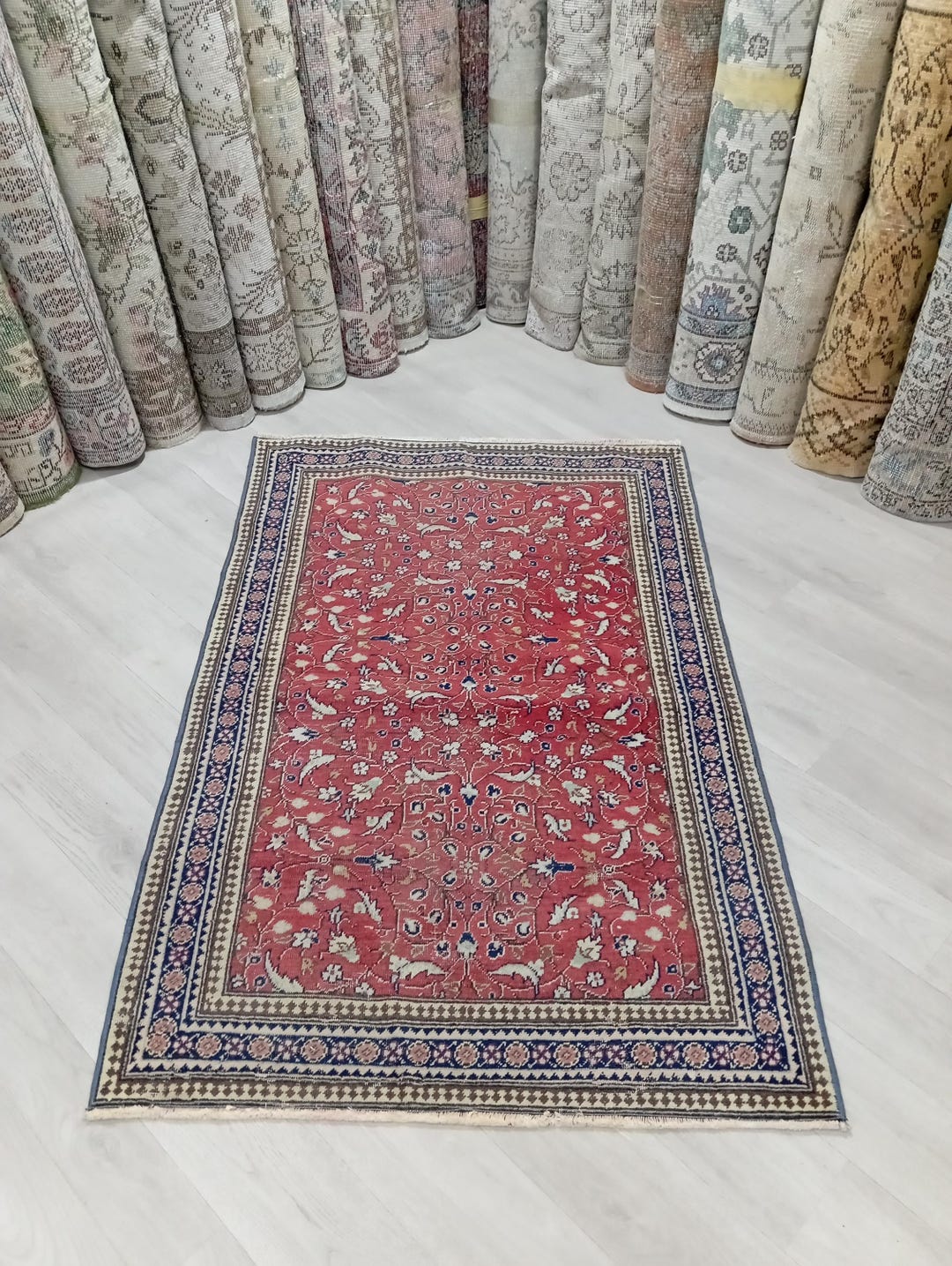 3x4 Rug Red Green Rug, 3x5 Turkish Rug, Oushak Rug, Handmade Small Rug ...