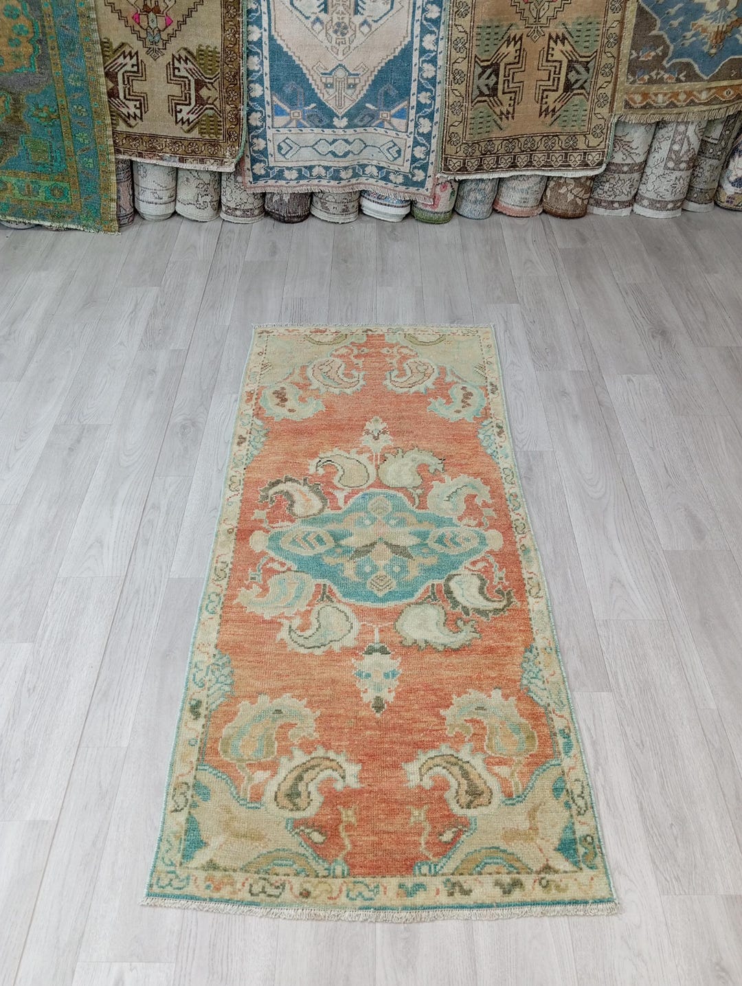 2x5 Red Green Rug, Modern Decor Vintage Turkish Rug 2x5, Small Mini ...