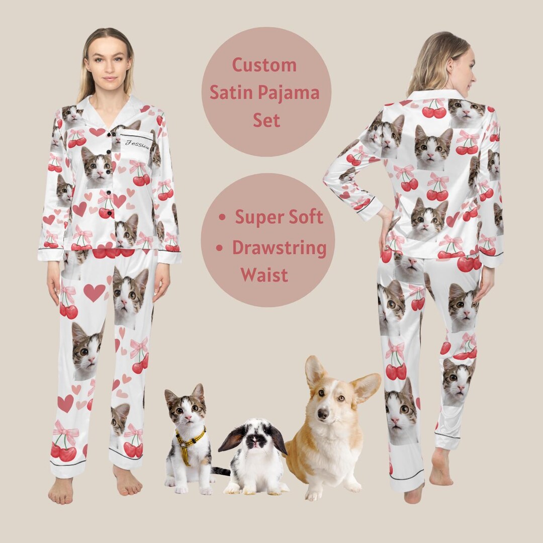 Personalized Pet Photo Pajamas, Custom Face Pajamas, Coquette Cherry ...
