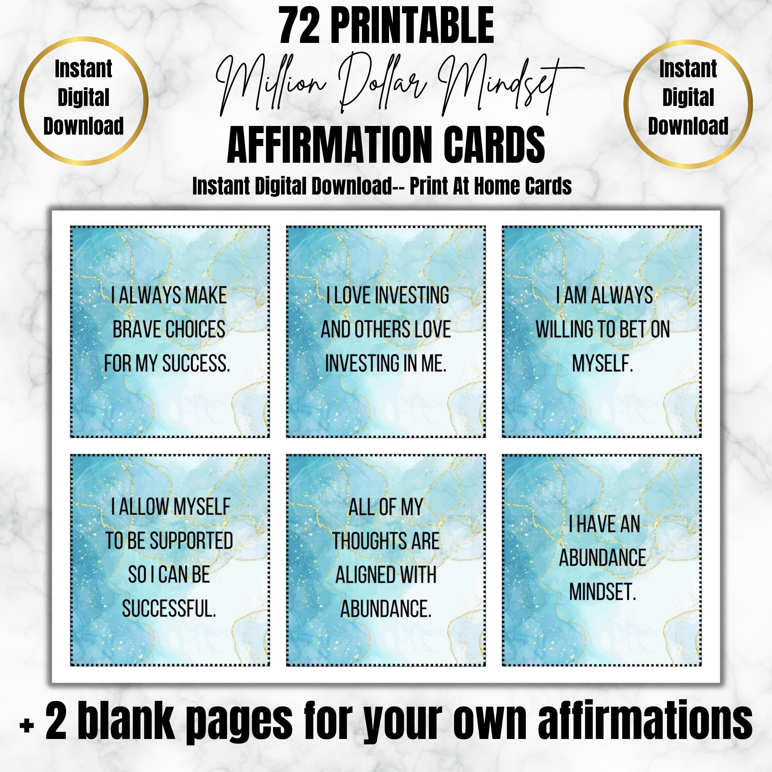 72 Printable Millionaire Mindset Affirmation Cards- Print on Demand ...