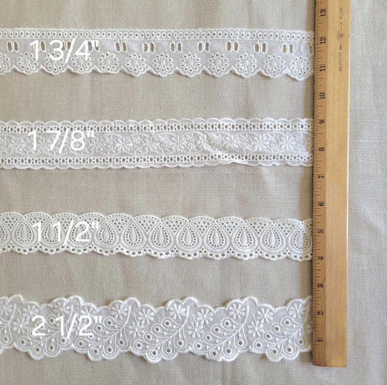 Off-white Cotton Lace Trim | 1 1/2" - 2 1/2" Wide | Delicate Floral ...