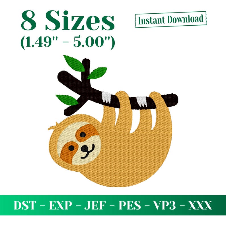 Mini Sloth Embroidery Design, 8 Sizes, Small Sloth Machine Embroidery ...