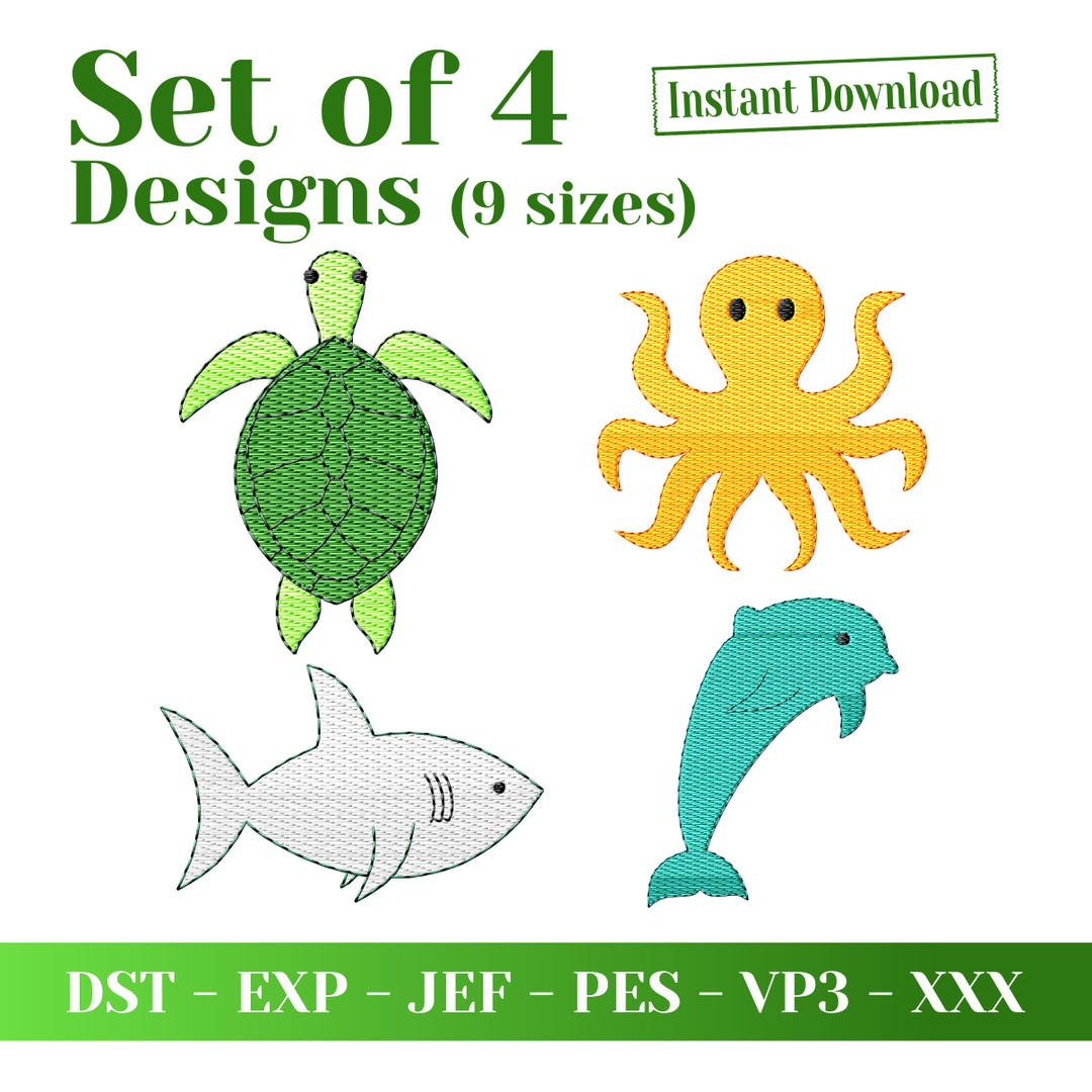 Mini Sea Animals Embroidery Design, 9 Sizes Each, Mini Animals Machine ...