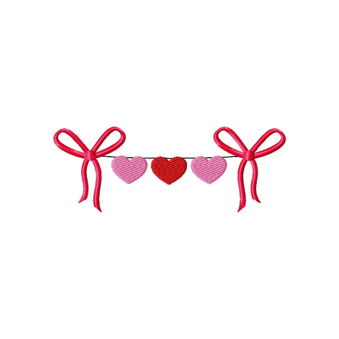 Valentine Heart Bow Swag Stitch File Machine Embroidery Design, 5 Sizes ...
