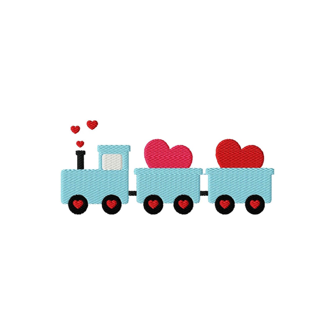 Valentine Train With Hearts Fill Stitch File Machine Embroidery Design ...