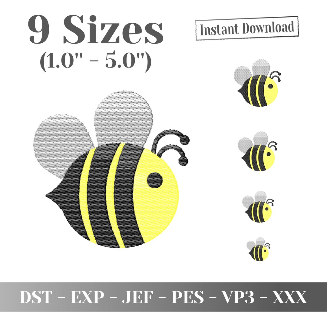 Mini Bee Embroidery Design, 9 Sizes, Cute Bee Machine Embroidery Design ...