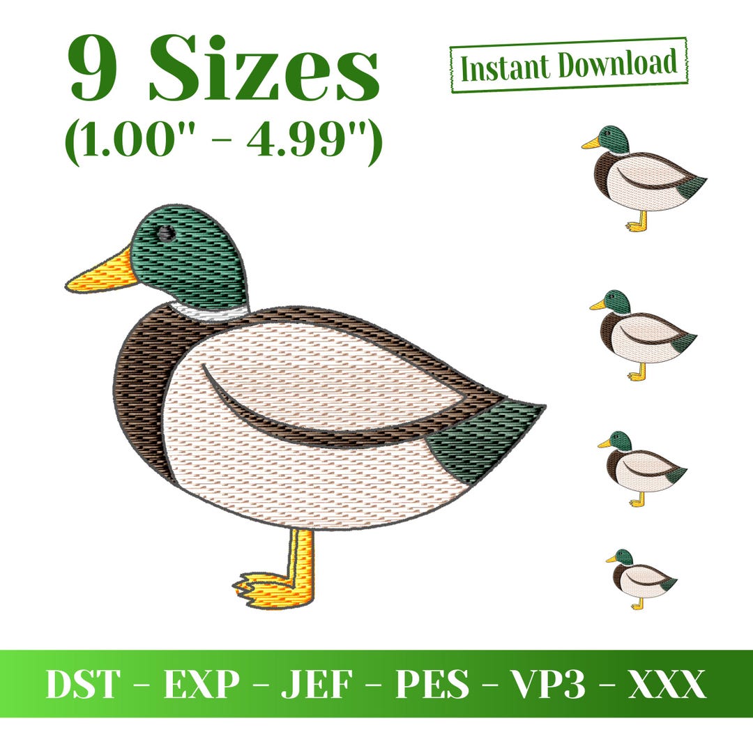 Mini Mallard Duck Embroidery Design, 9 Sizes, Cute Mallard Duck Machine ...