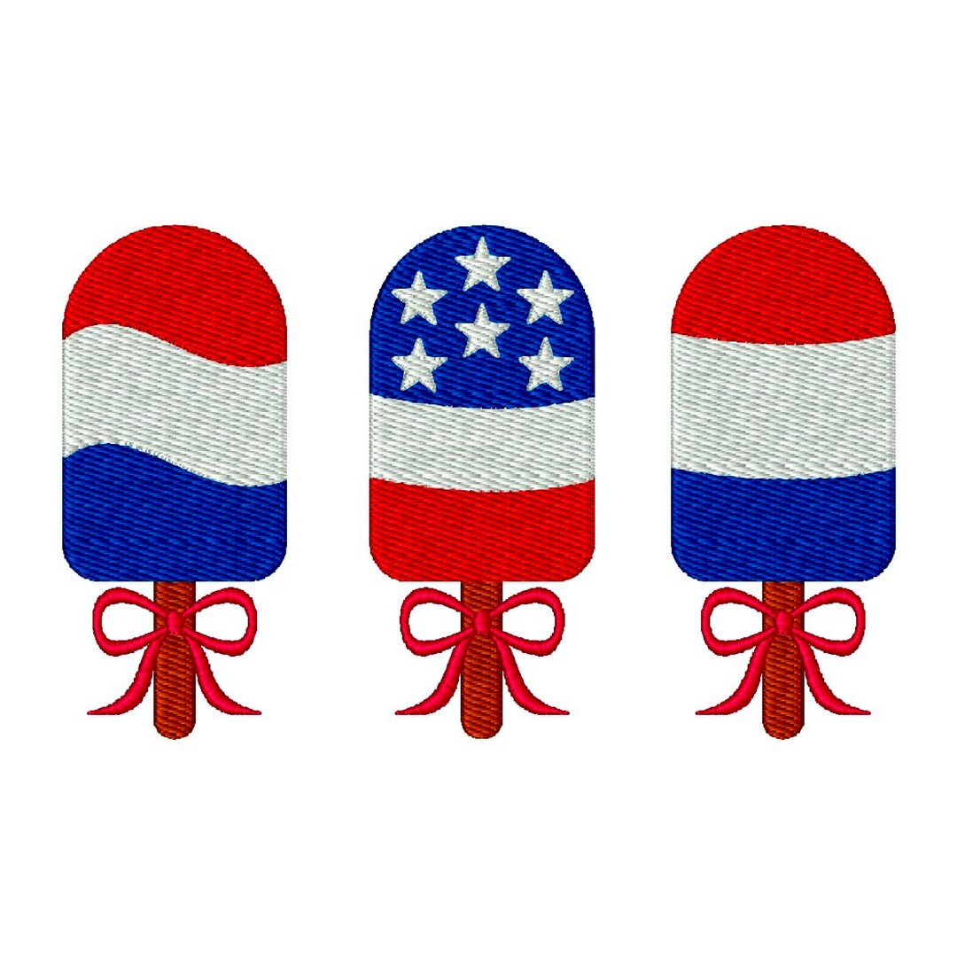 4th of July Popsicle Trio Embroidery Design, 9 Sizes, Patriotic ...