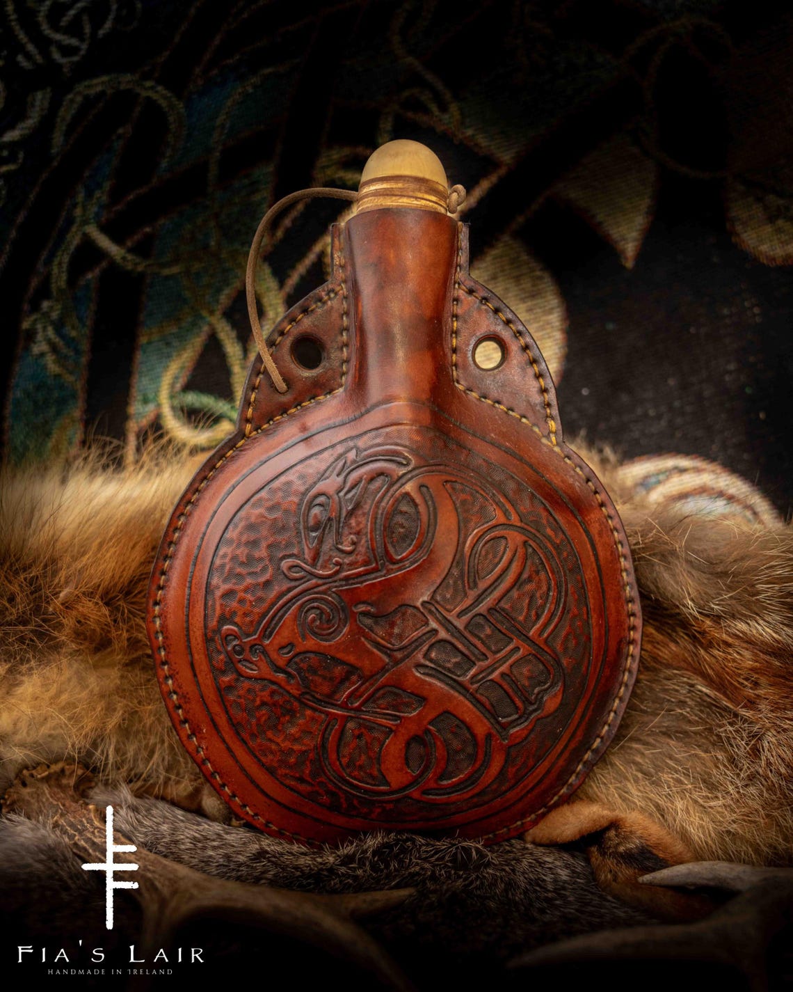 Leather Medieval Costrel / Gourd / Waterbottle (viking Beast) - Etsy