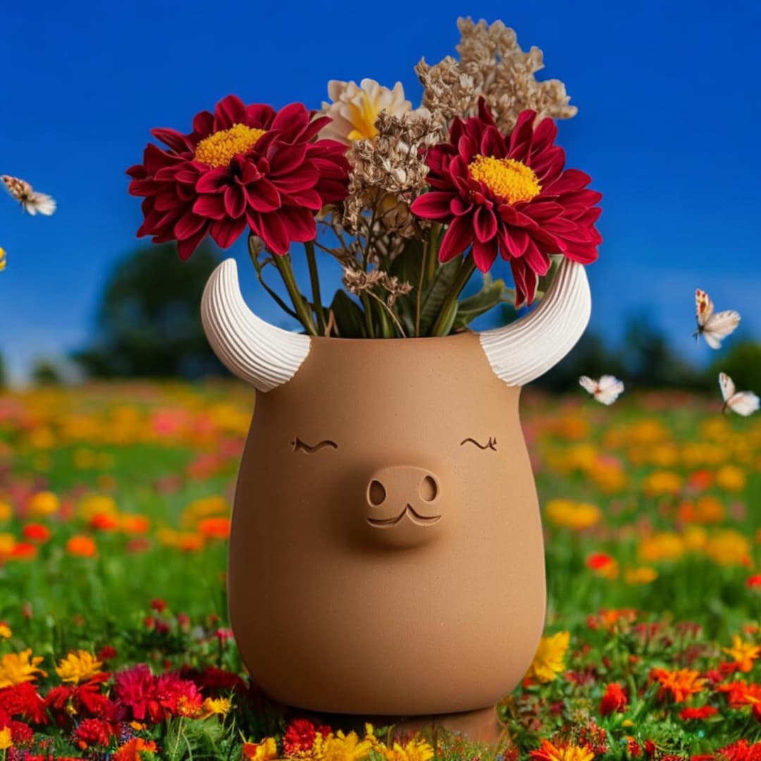 Highland Cow Vase for Dried Flowers | 3D Printed Home Decor, Spring ...