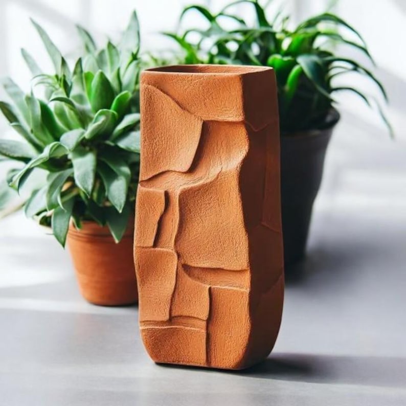 Clay Textured Vase 3D Printed Vase for Dried Flowers Contemporary Home ...