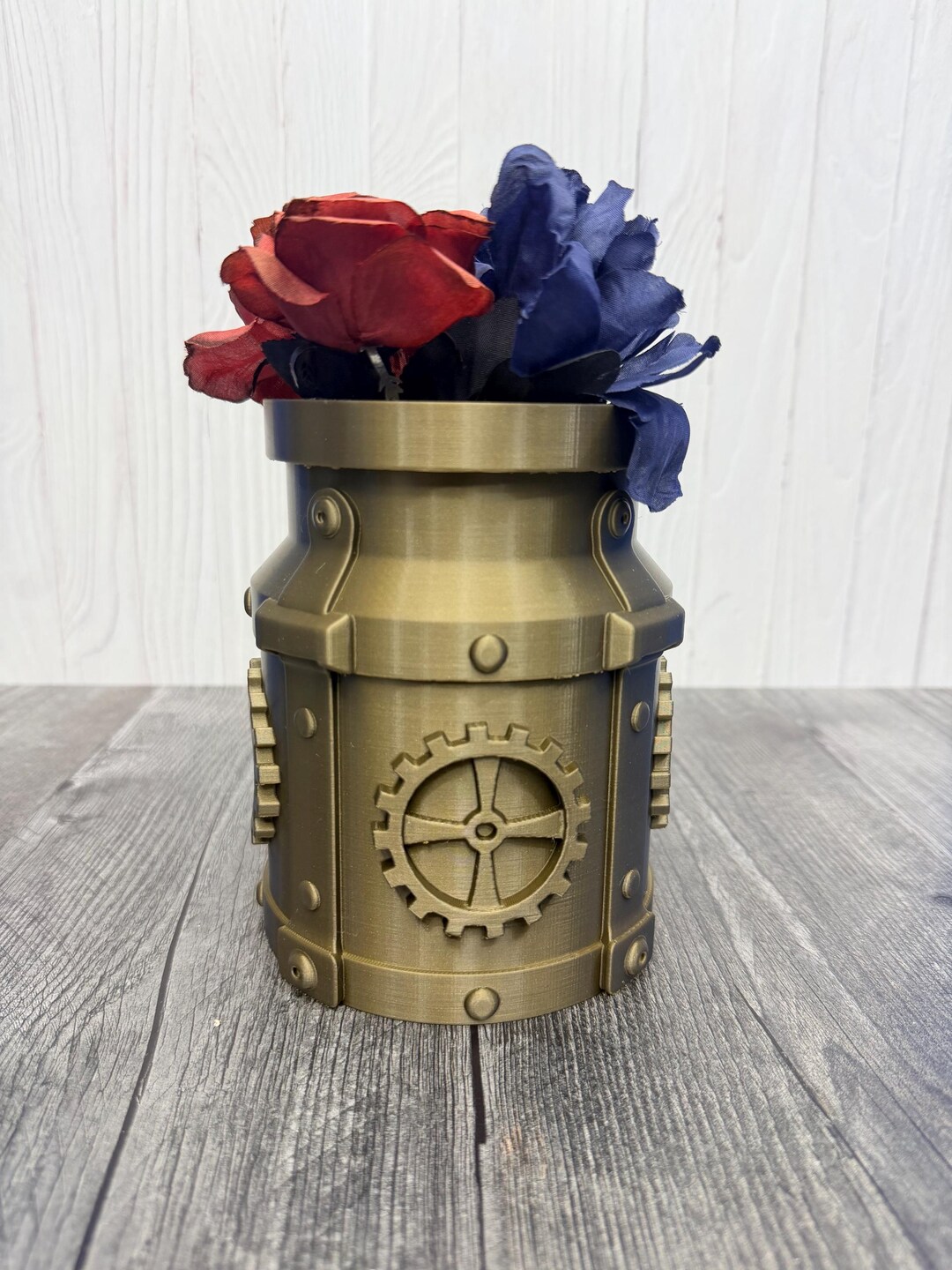Steampunk Vase, 3D Printed Industrial Decor, Gear Design, Modern Gothic ...