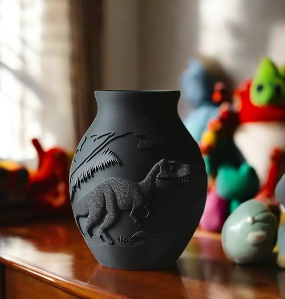 Dinosaur Vase – 3D Printed Prehistoric Decor, Unique Gift for Nature ...
