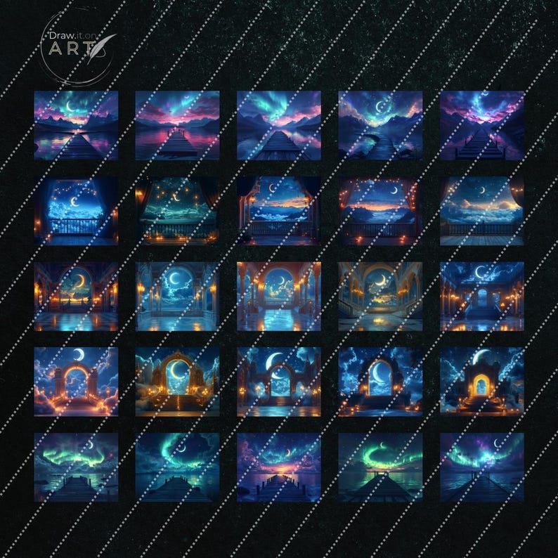 250 Midnight Backdrops, Fantasy Digital Backgrounds, Celestial Dream ...