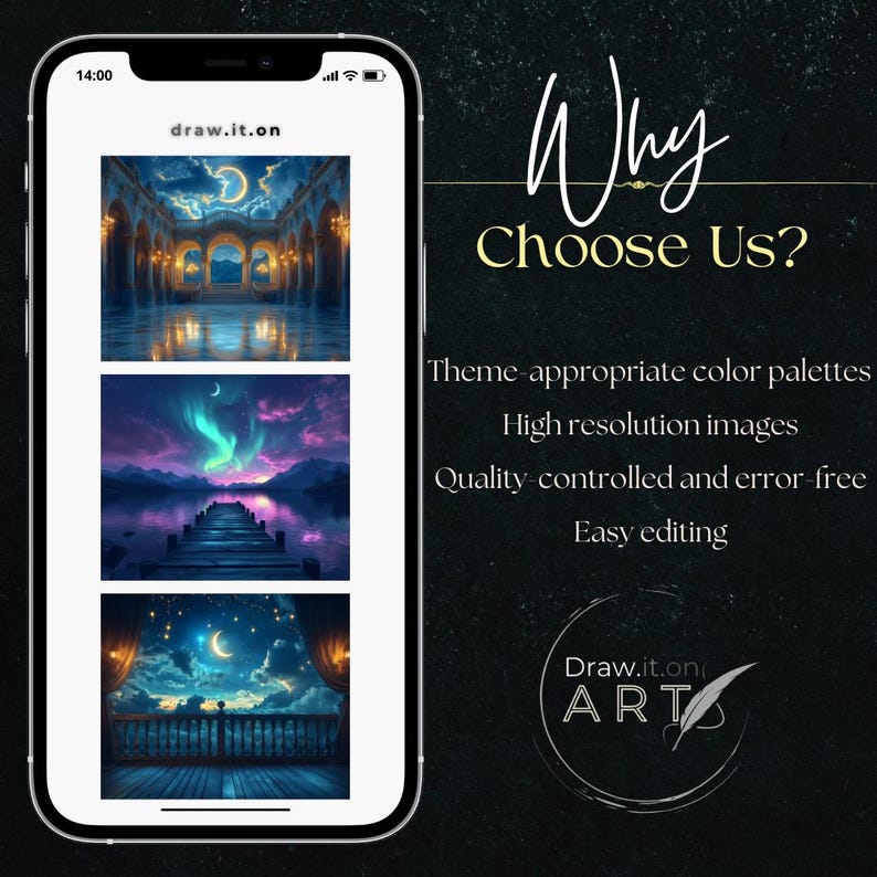 250 Midnight Backdrops, Fantasy Digital Backgrounds, Celestial Dream ...