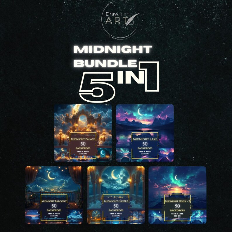 250 Midnight Backdrops, Fantasy Digital Backgrounds, Celestial Dream ...