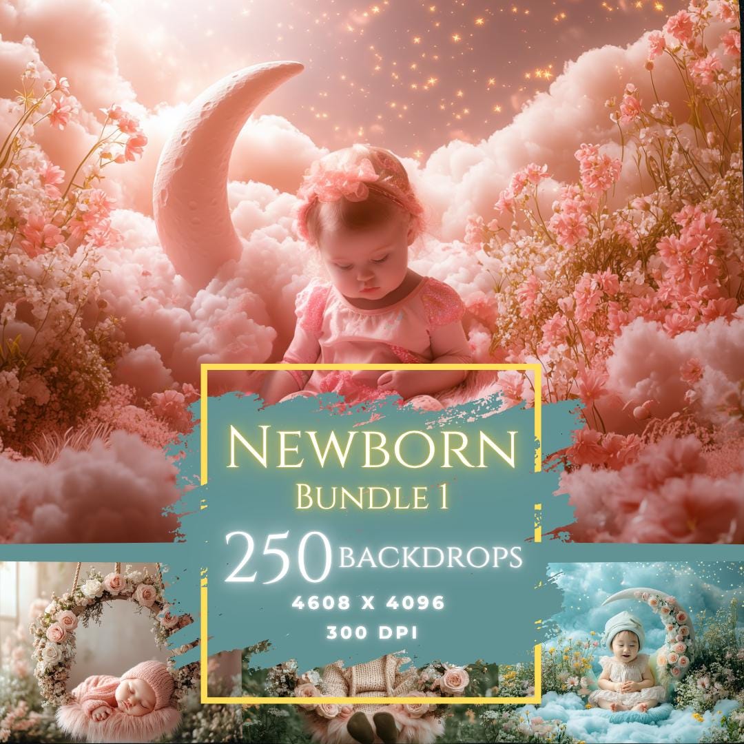 250 Newborn Digital Backdrop, Floral Baby Background, Boho Flower Hoop ...