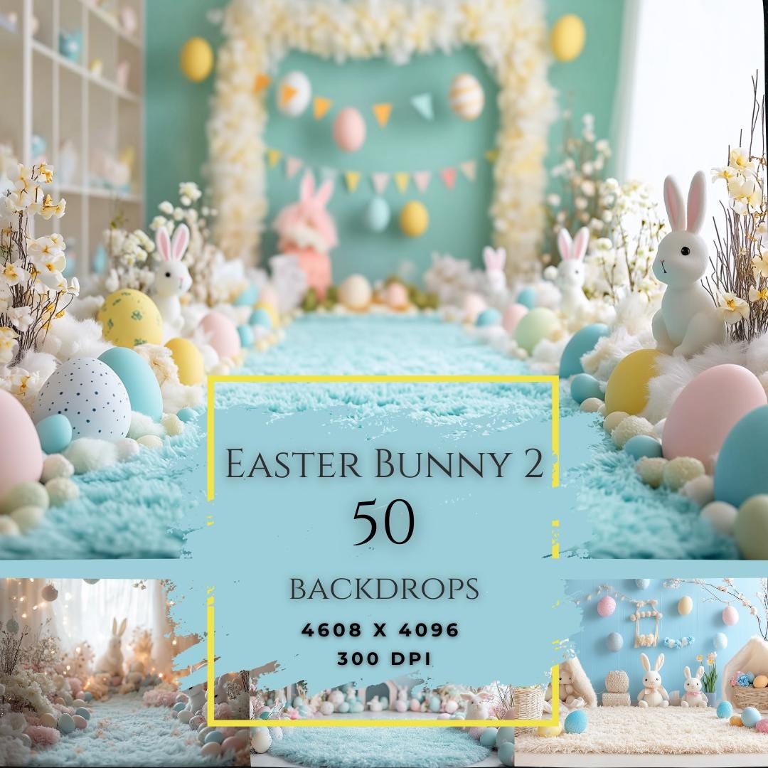 50 Easter Bunny Digital Backdrops, Kids Photography Spring Scene ...