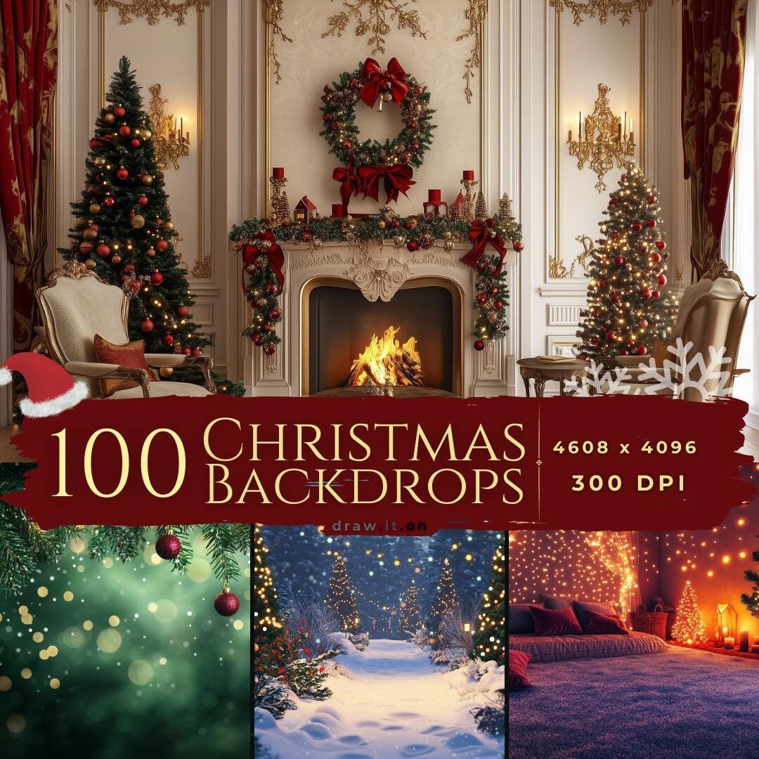 100 Christmas Digital Backdrops Bundle, Festive Holiday Background for ...