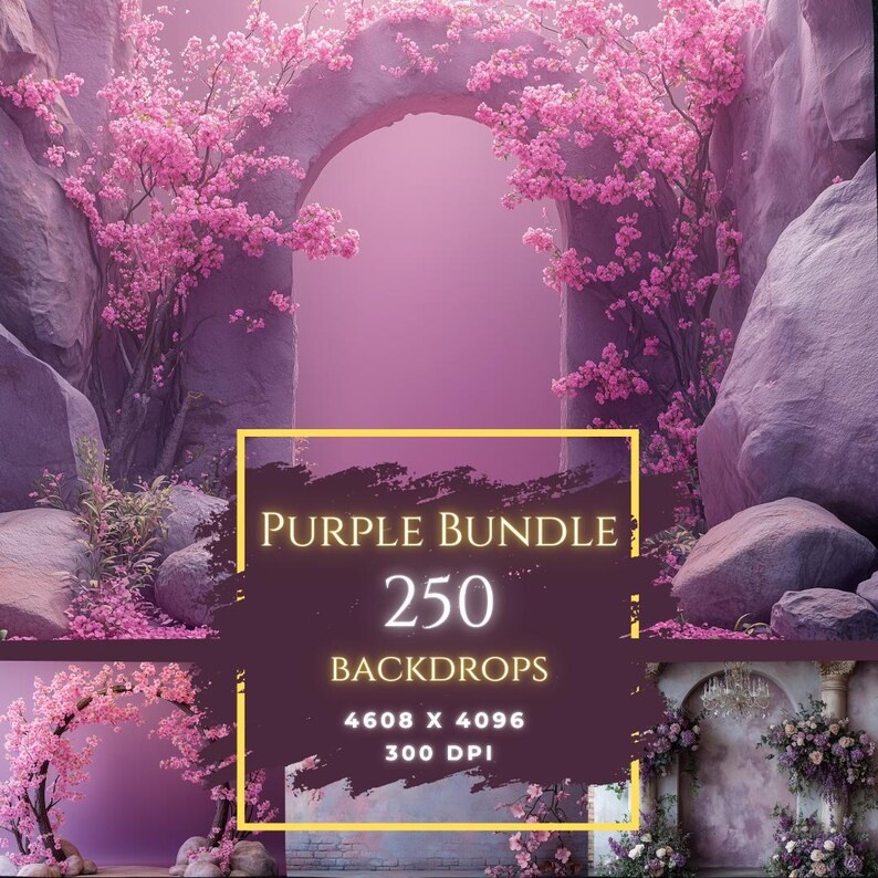 250 Purple Floral Digital Backdrops for Maternity Photography, Mothers ...