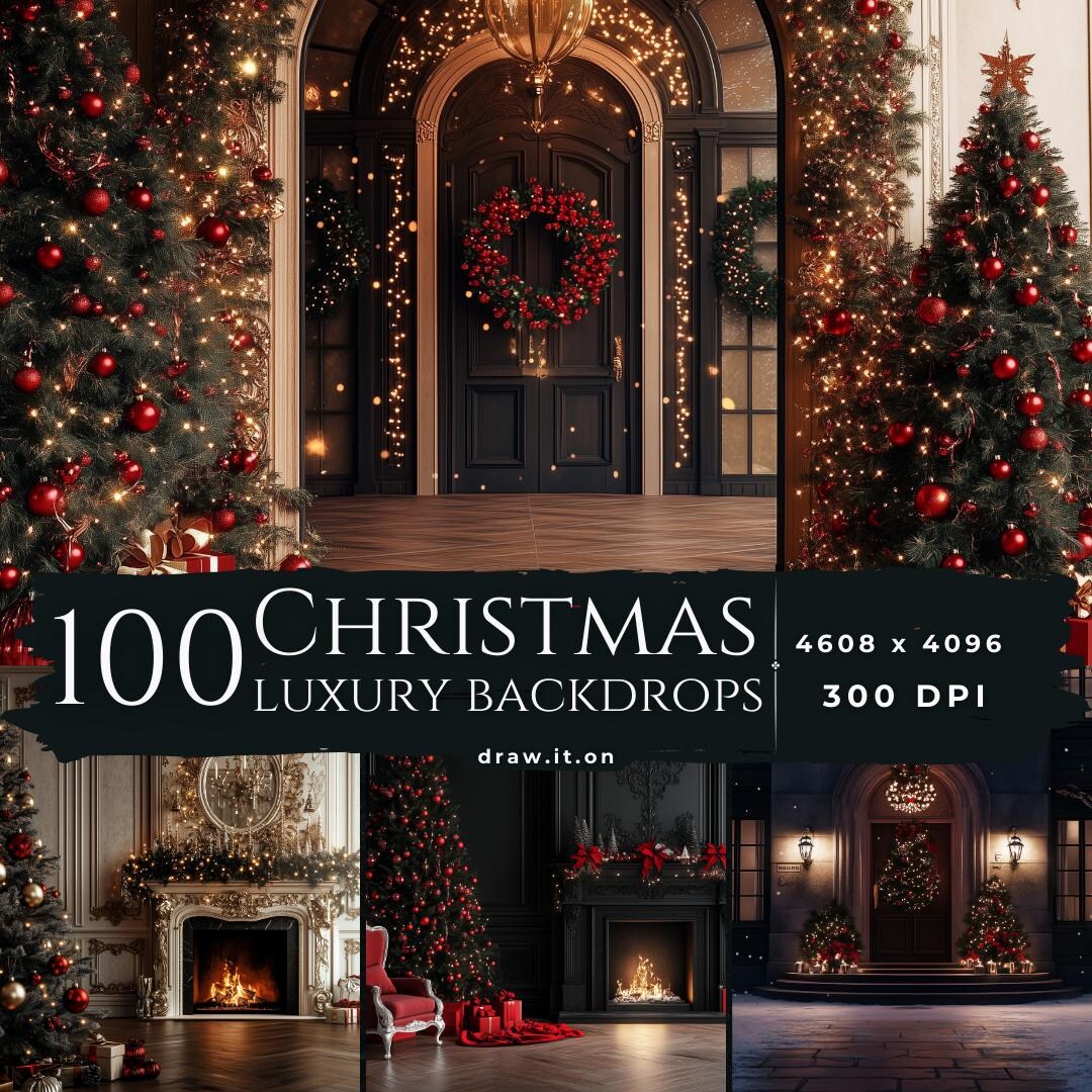 100 Christmas Digital Luxury Backdrops, Festive Holiday Background for ...
