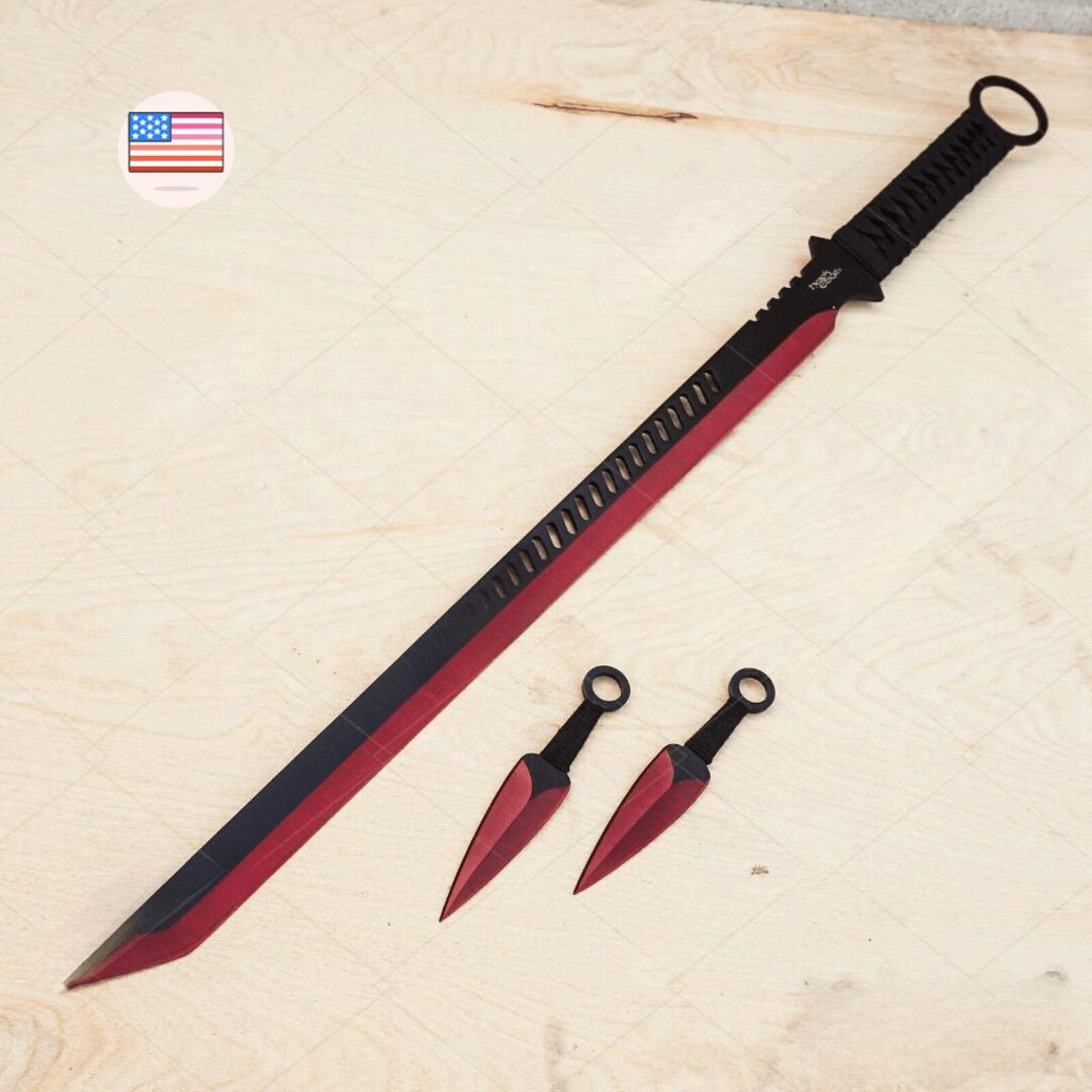 27" NINJA SWORD TANTO Machete + 2 Knife Full Tang Tactical Blade Katana ...