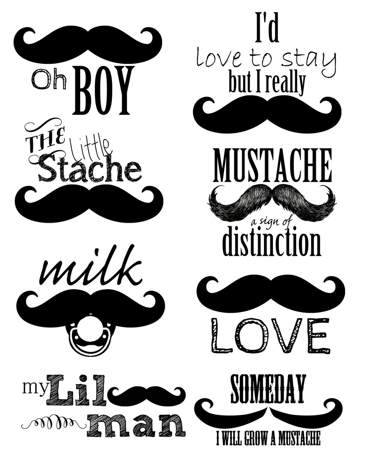 Baby Mustache Word Art Plus BONUS Color Word Art Perfect for Heat ...