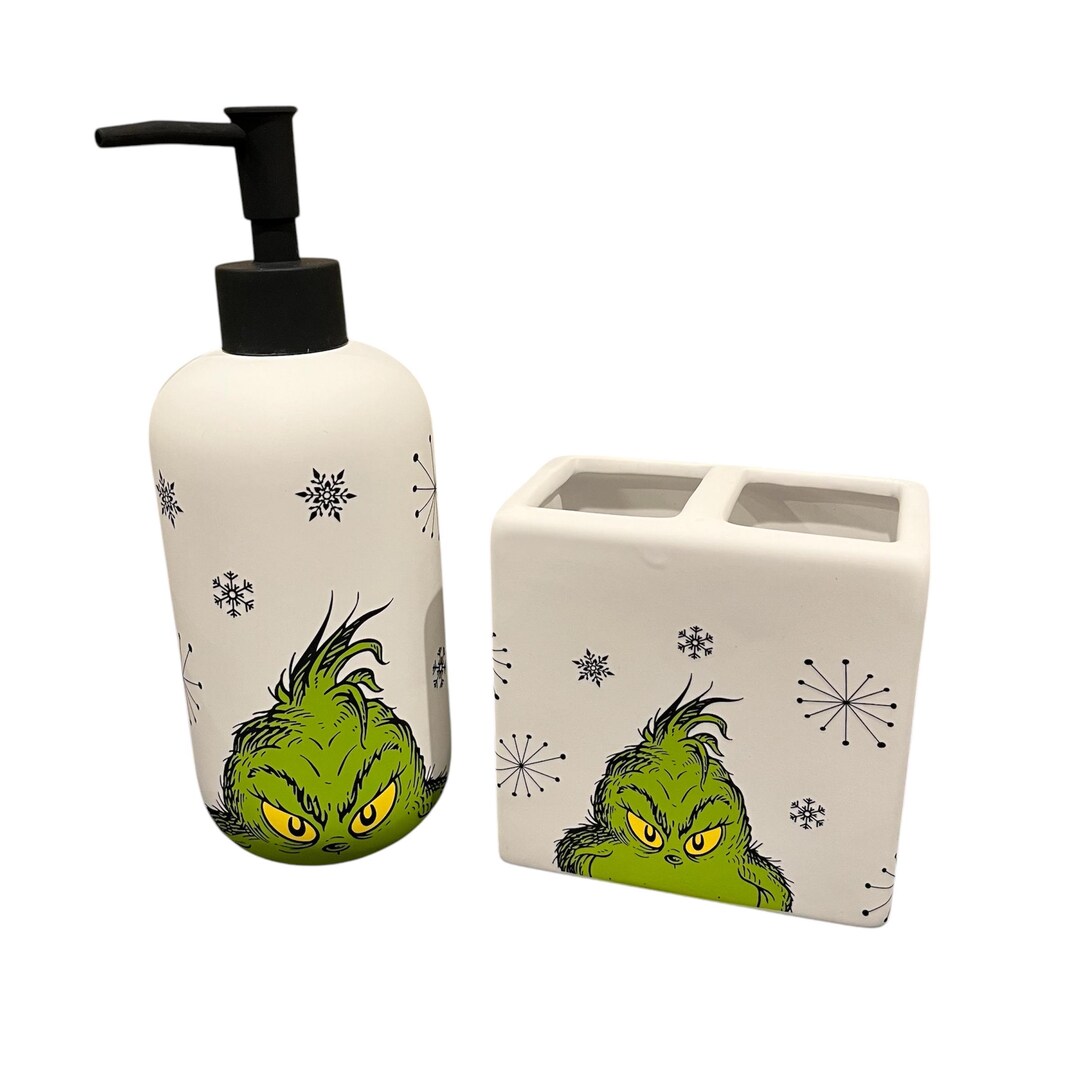 Grinch Bathroom Set, Soap Pump and Toothbrush Holder - Etsy