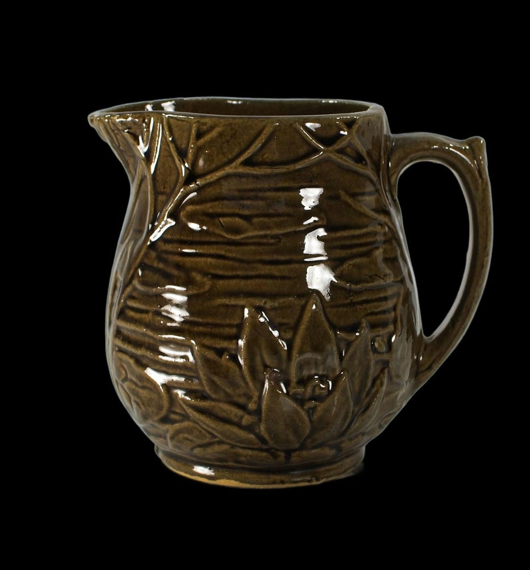 Vintage 1930's Mccoy Water Lily Pitcher Brown Onyx Glaze Lotus 124 - Etsy