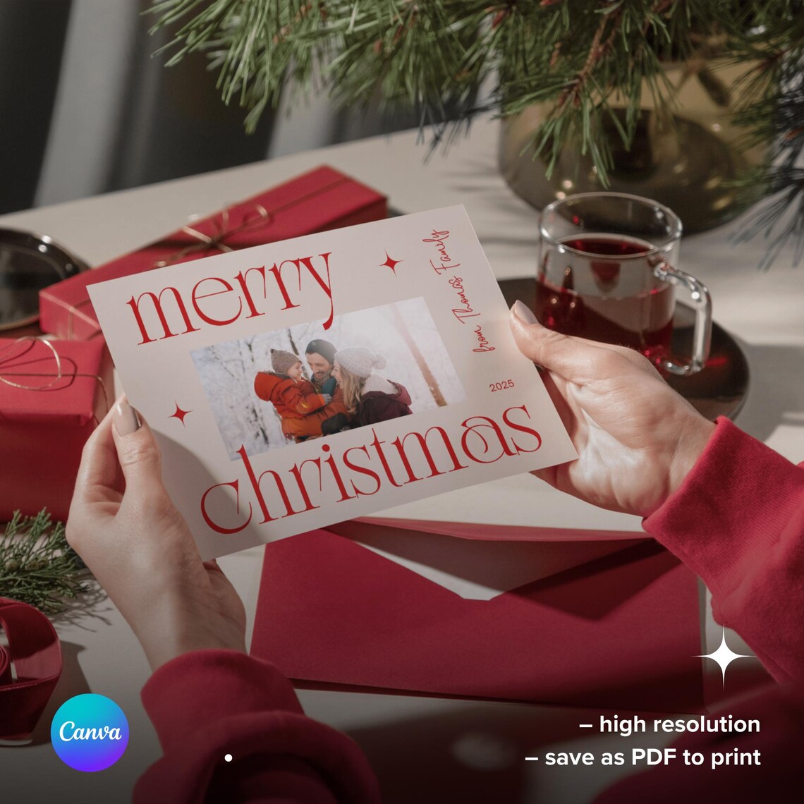 Editable Minimalist Christmas Horizontal Postcard Template for Canva ...