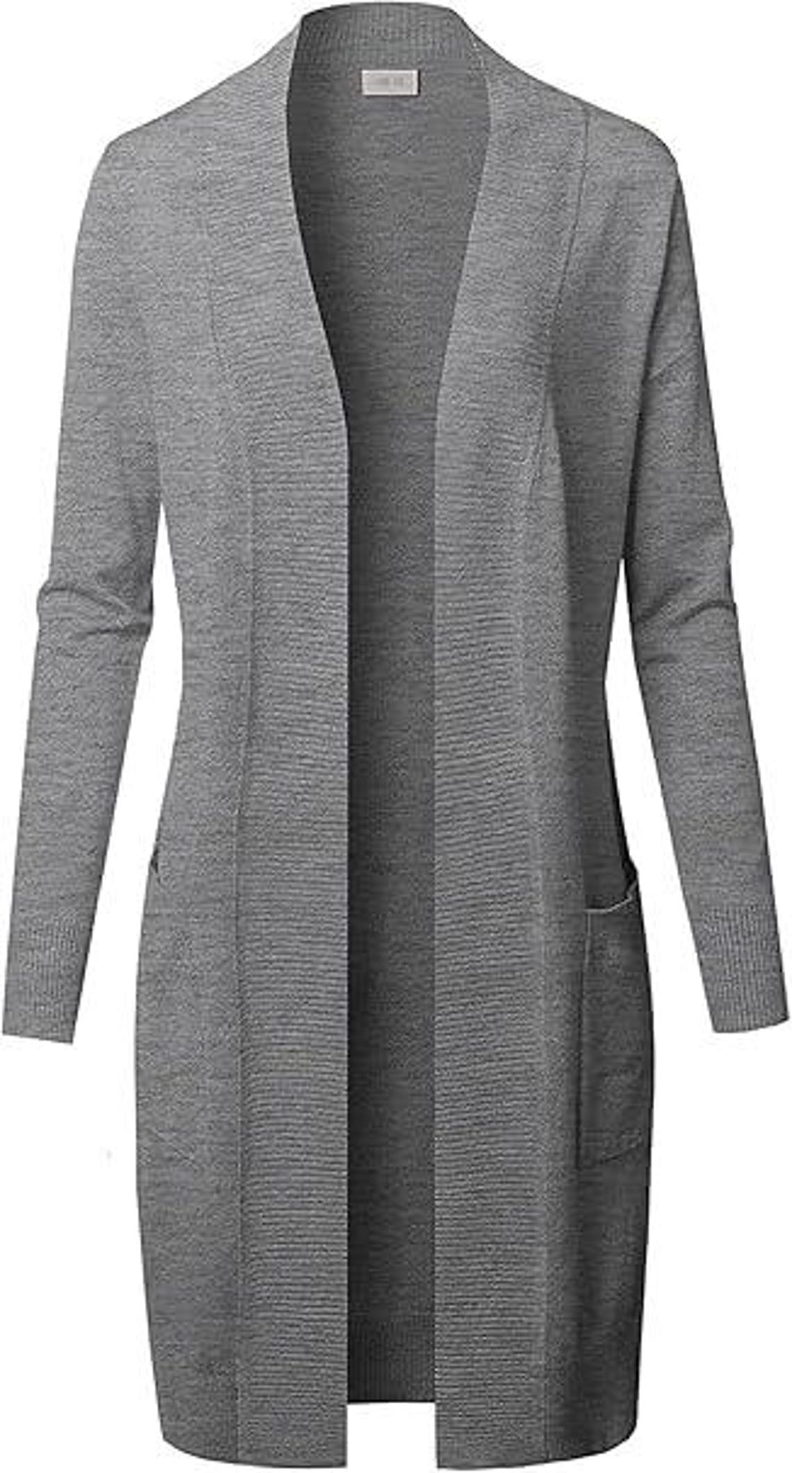 Women's Long Open Front Long Sleeve Knee Length Stretchy Knit Cardigan ...